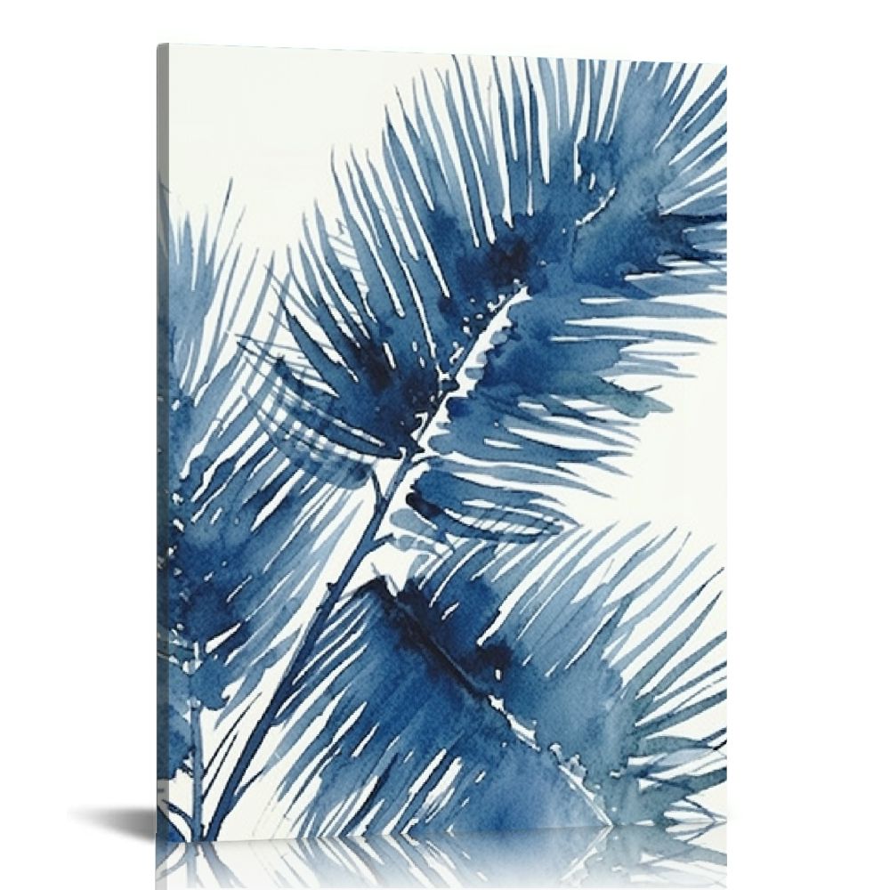 JEUXUS Navy Botanical Canvas Wall Art : Minimalist Modern Artwork ...