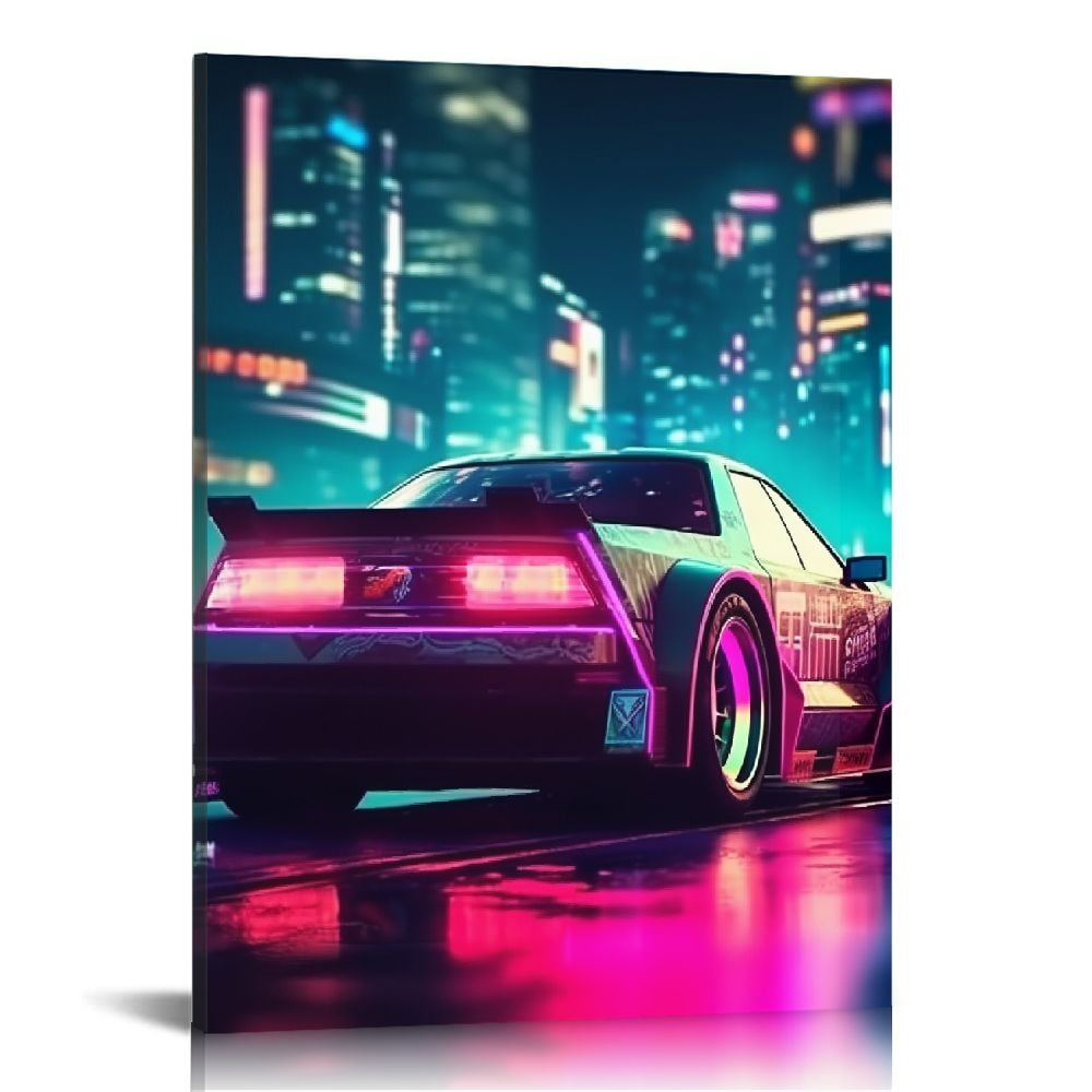 JEUXUS Neon Car Poster,Creative Car Prints Wall Art,80s Nostalgia ...