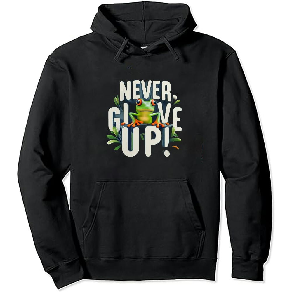 JEUXUS Never Give Up Frog Bird Choking Funny Motivation Pullover Hoodie ...