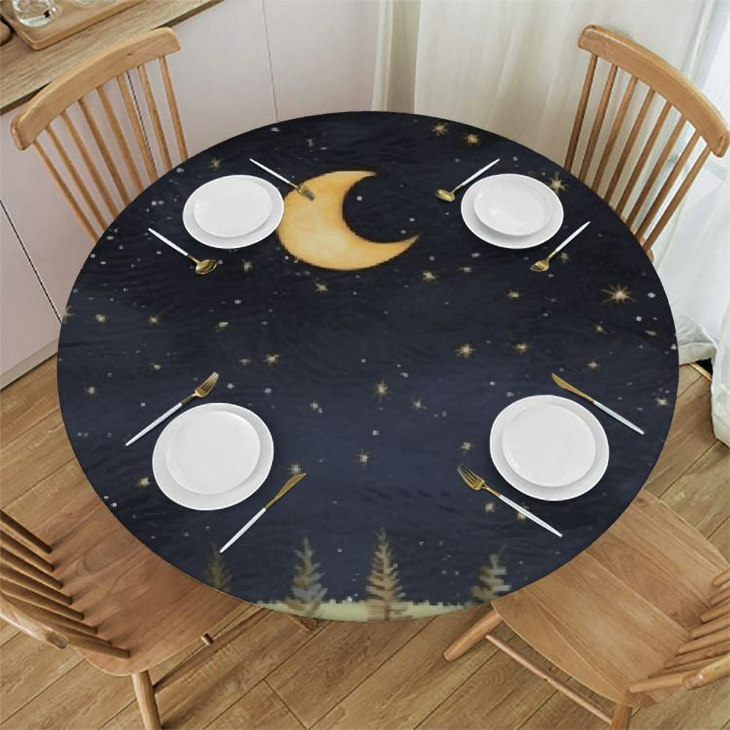 JEUXUS Night Moon and Red Mushroom Round Fitted Table Cover for Dining ...