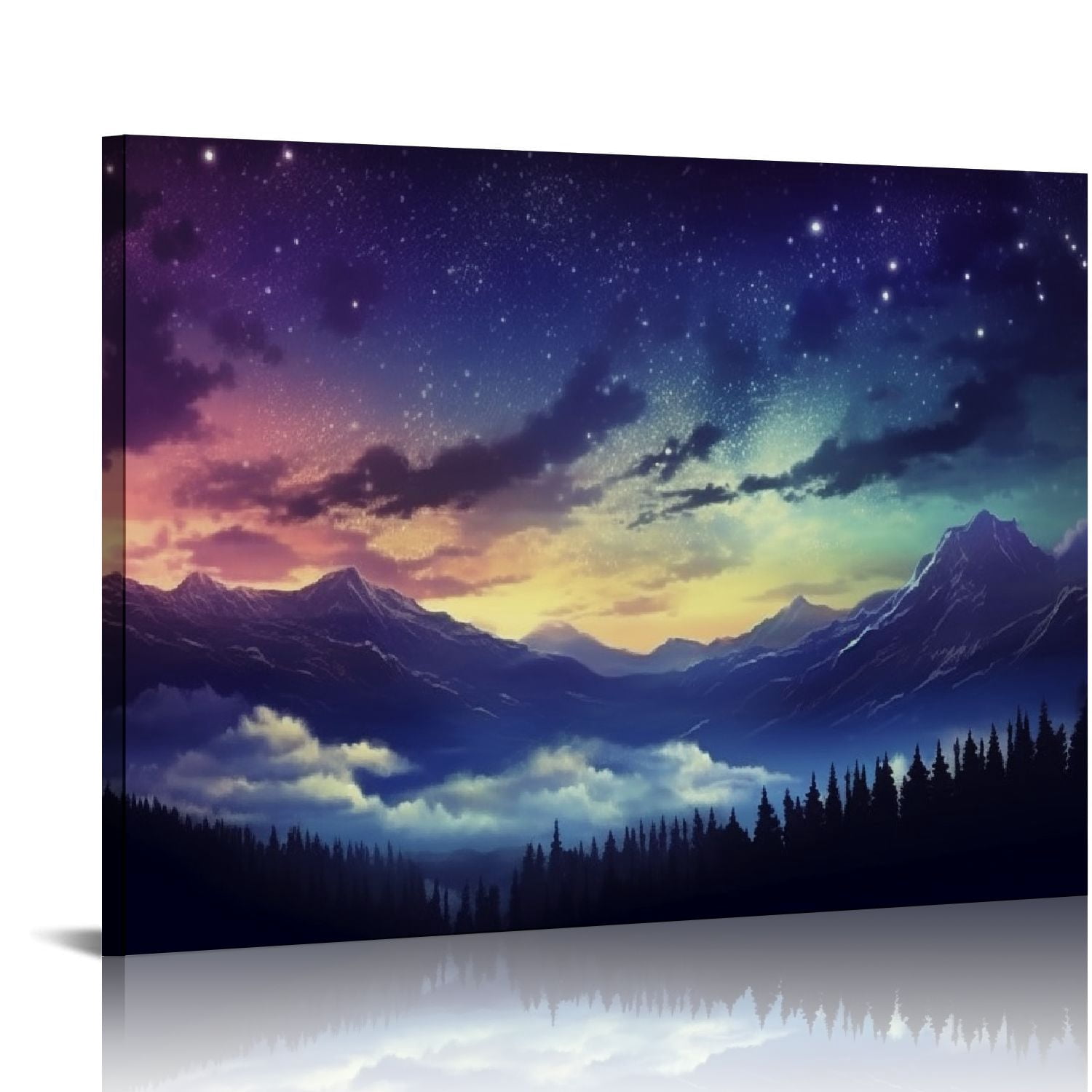 JEUXUS Night Starry Sky And Snow Mountain Natural Scenery Poster ...
