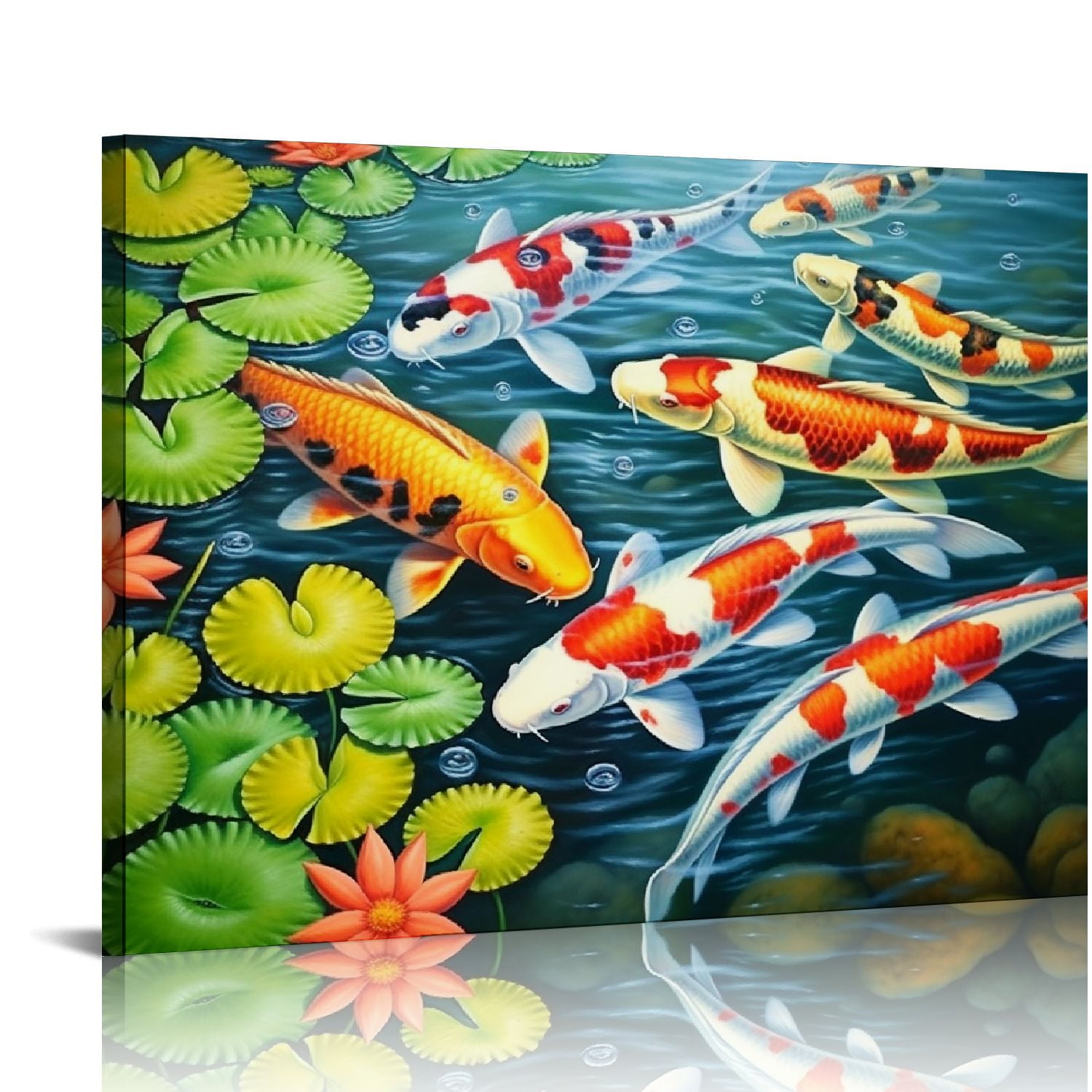 JEUXUS Nine Koi Fish Feng Shui Carp Lotus Pond Pictures Abstract Canvas ...