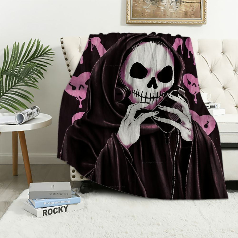 RUIYC No You Pink Ghost Scary Face Blanket Pink Flannel Blanket Horror ...