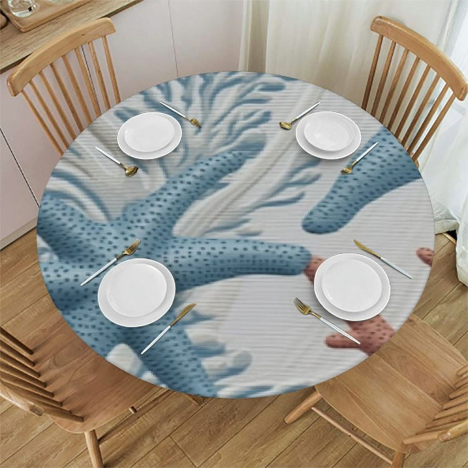 JEUXUS Ocean Sea Shell Starfish Coral Coastal Nautical Round Fitted ...