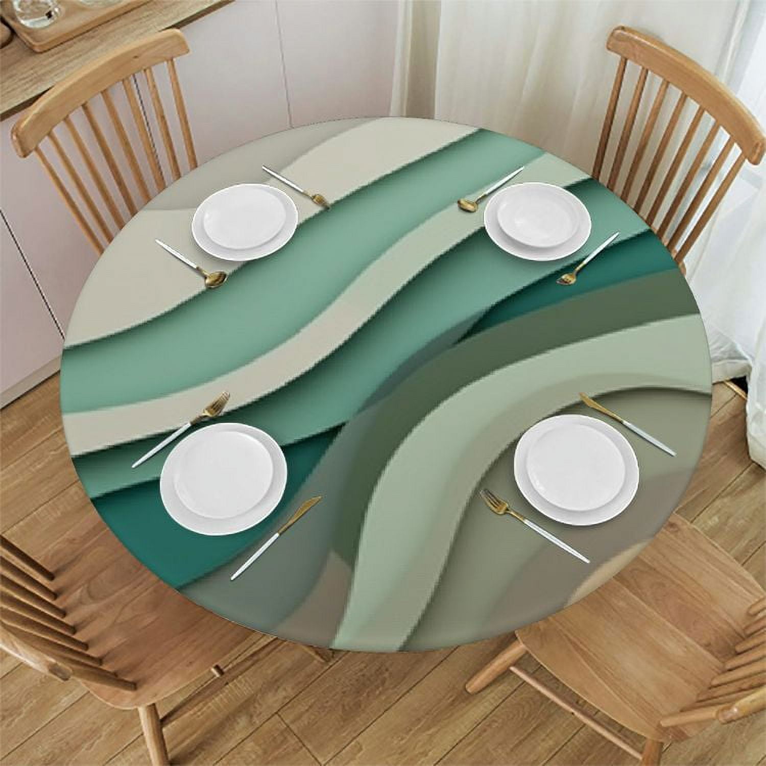 RUIYC Ocean Theme Fitted Round Tablecloth Abstract Sea Beach Green ...