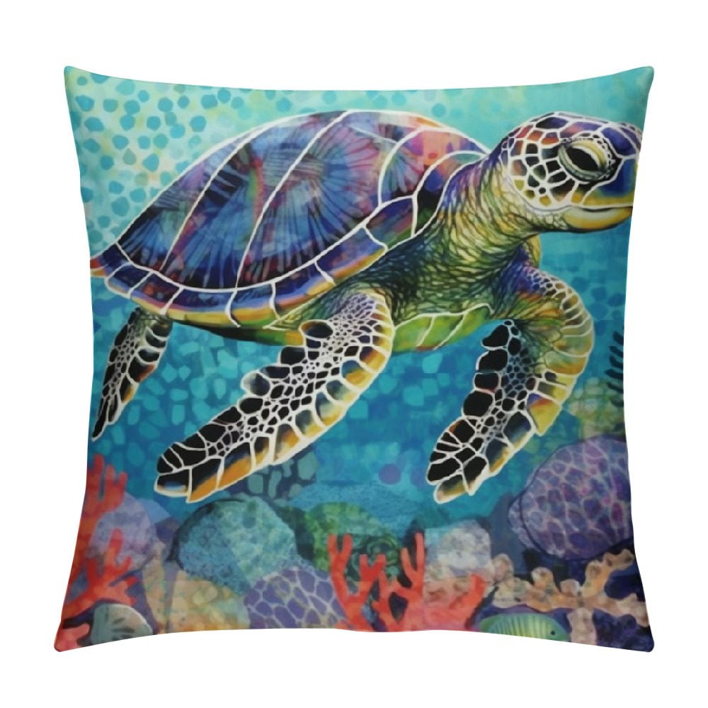 JEUXUS Ocean Theme Nautical Decorative Pillow Covers, Sea Turtle ...