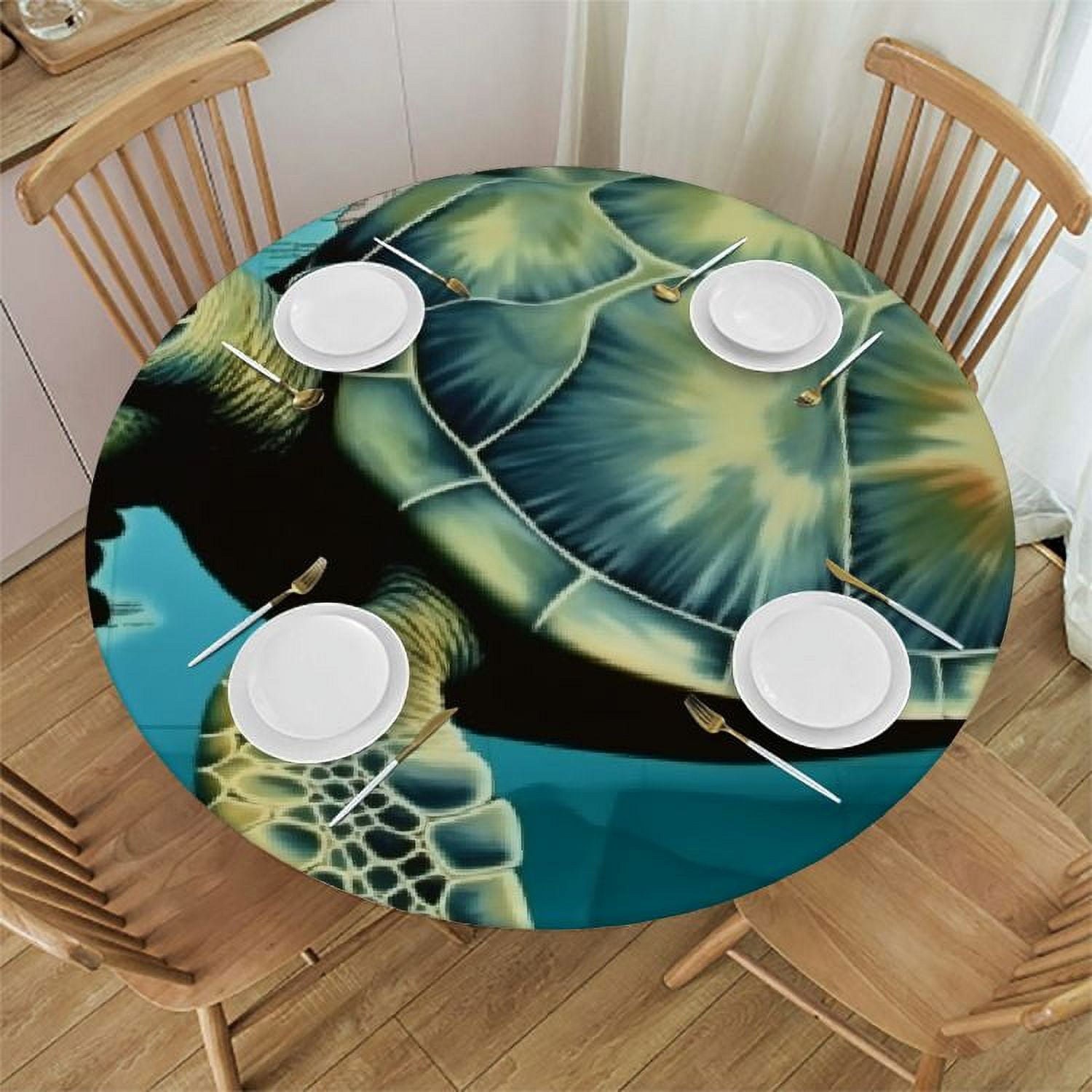 JEUXUS Ocean Turtle Sea Animal Round Tablecloth, Fitted Table Cloth ...