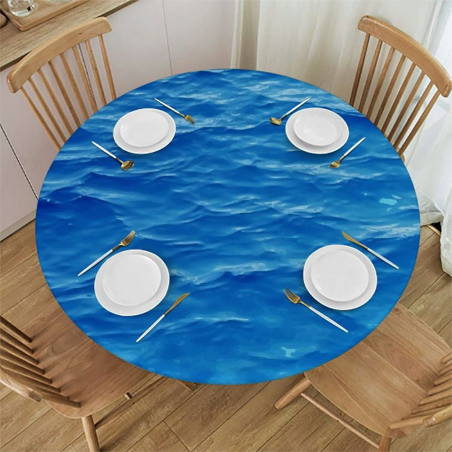 JEUXUS Ocean Waves Blue Round Tablecloth Ocean Tablecloth Sea Theme ...