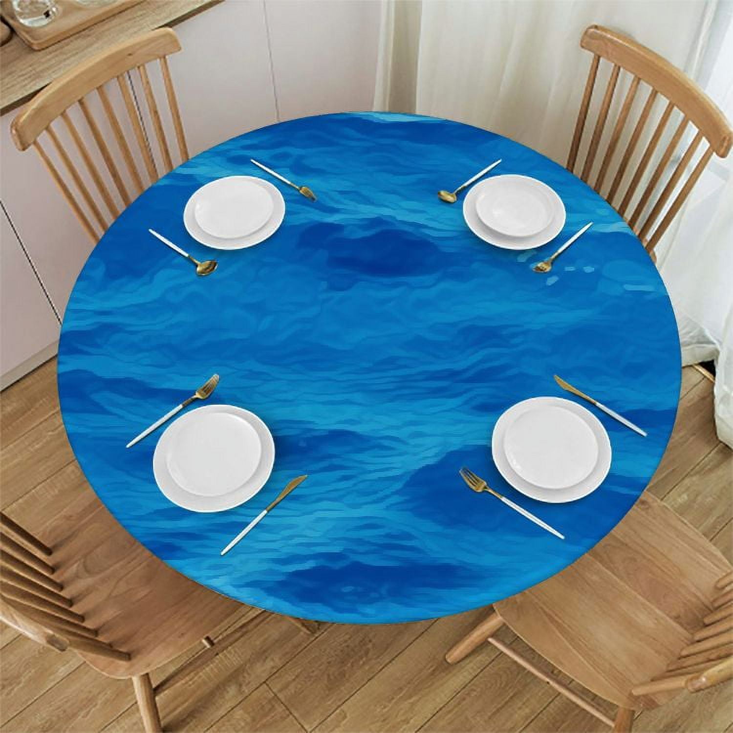 JEUXUS Ocean Waves Blue Round Tablecloth Ocean Tablecloth Sea Theme ...