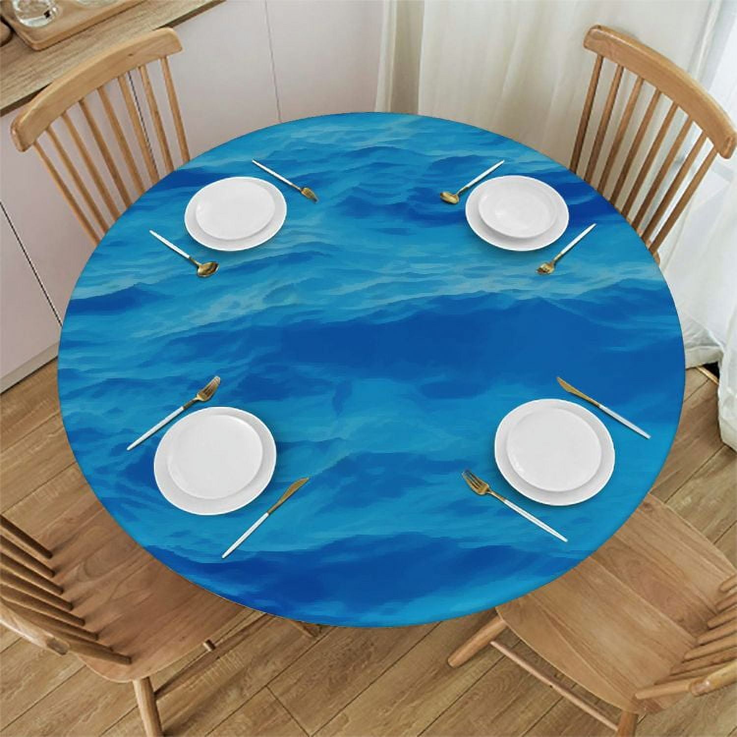 JEUXUS Ocean Waves Blue Round Tablecloth Ocean Tablecloth Sea Theme ...