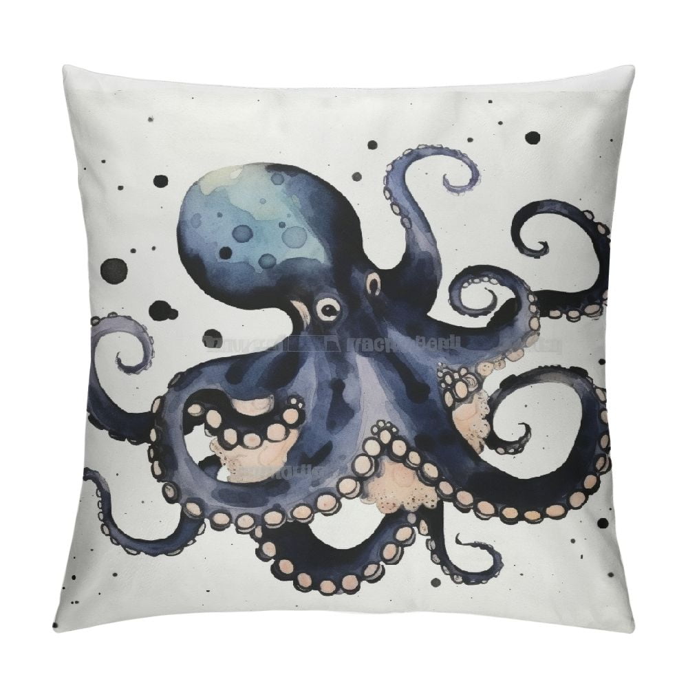 JEUXUS Octopus Bed Pillow Covers, Watercolor Ocean Sea Octopus ...