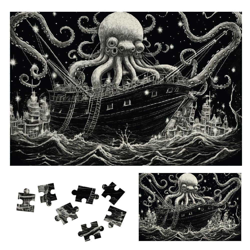 JEUXUS Octopus Ship Ocean Wooden Jigsaw Puzzle for Adults and Kids 1000 ...