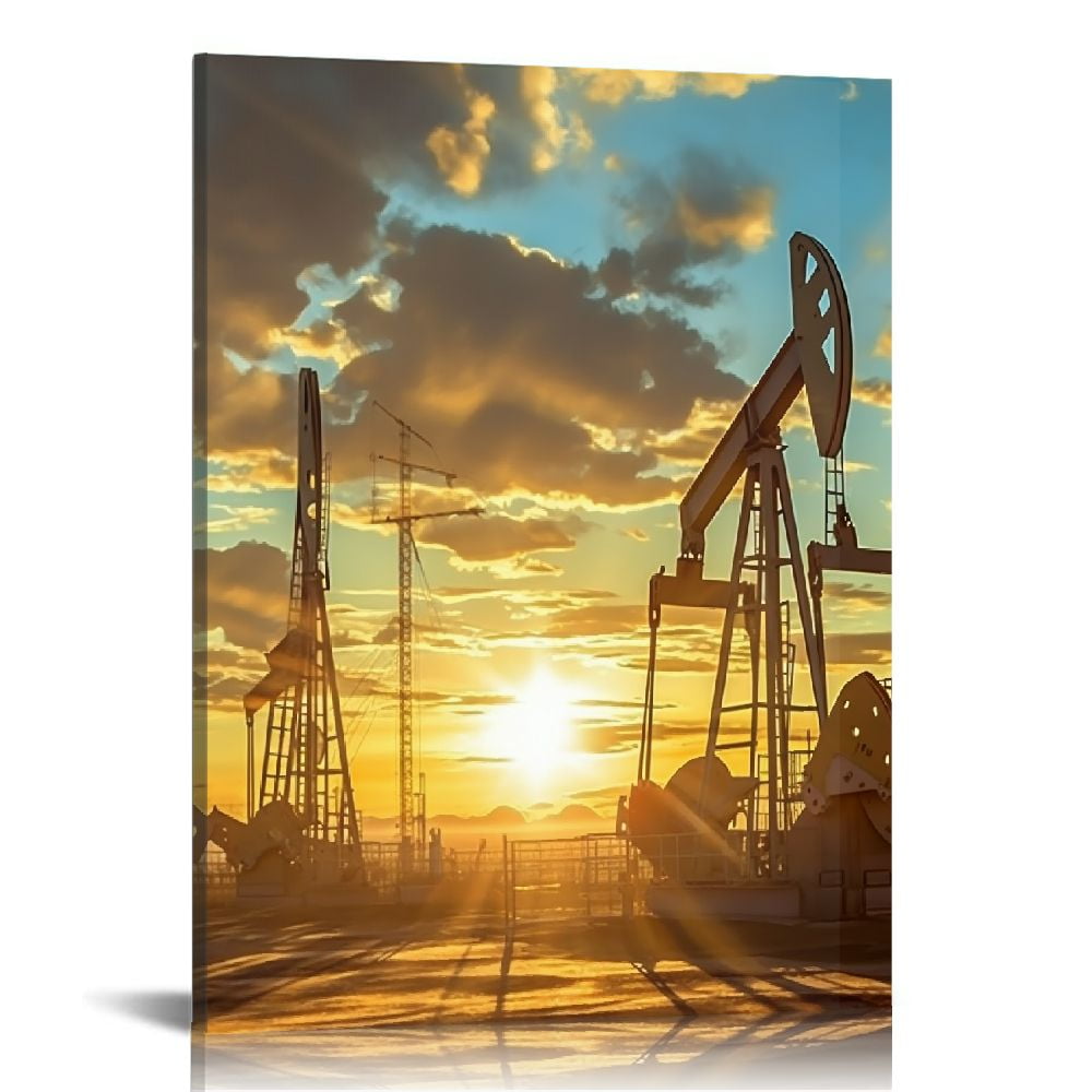 JEUXUS Oil Pump Wall Art Oil Rig Picture Wall Decor OilField Canvas ...
