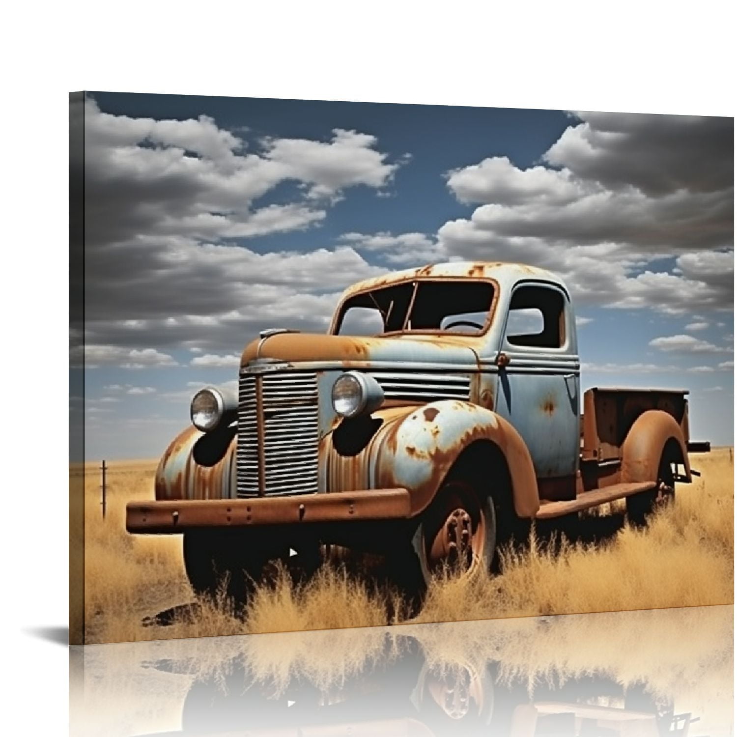 JEUXUS Old Car Wall Art Rusty Truck Canvas Picture Vintage Blue Car ...