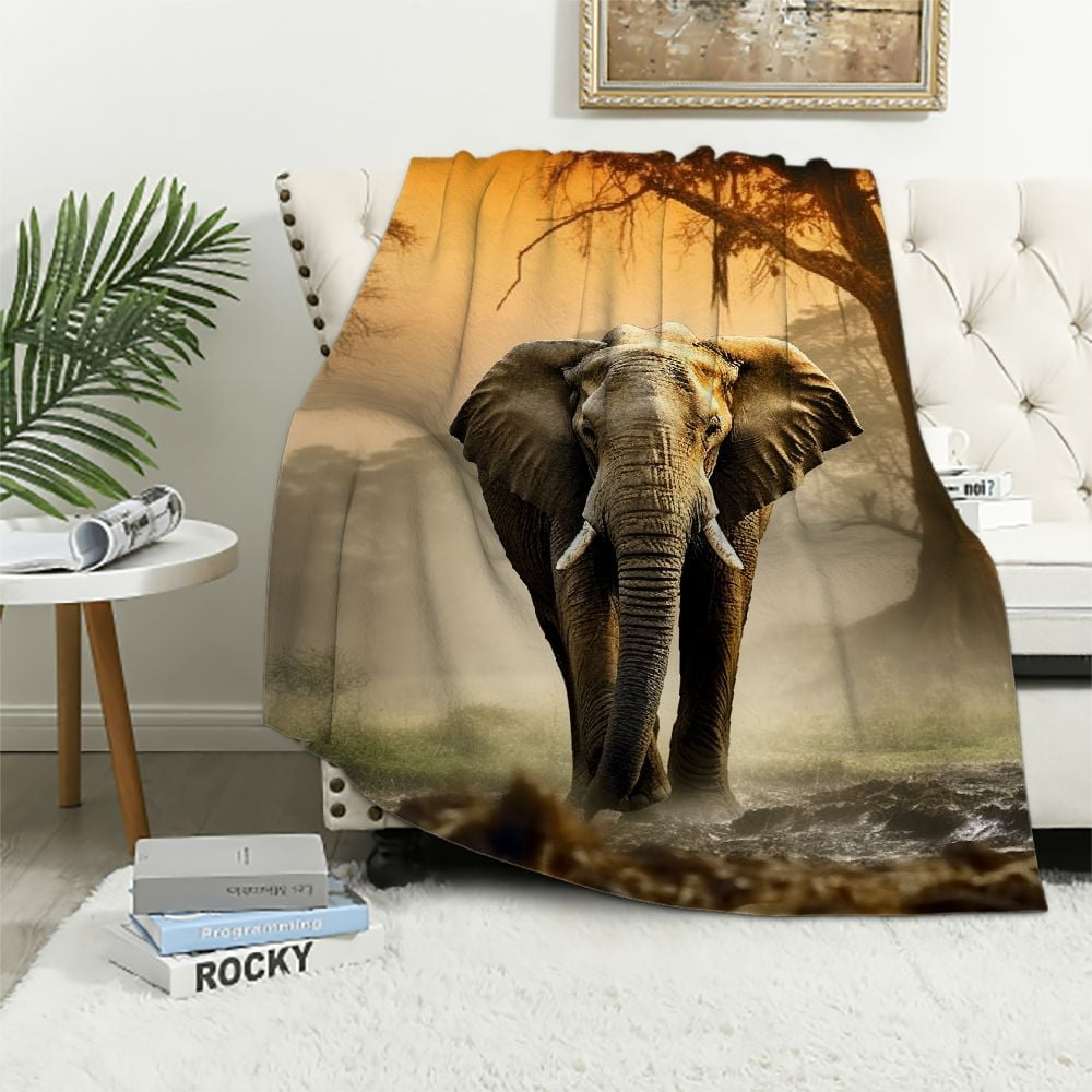 JEUXUS Orange African Elephant Blanket Soft Fluffy Throw for Women ...