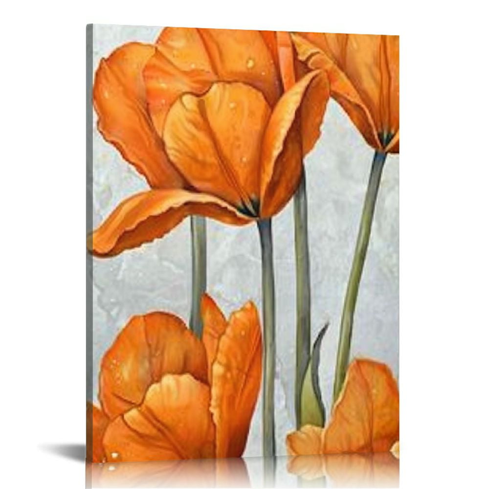 JEUXUS Orange Flower Canvas Wall Art Tulip Flower Painting Prints ...