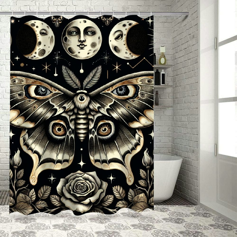 RUIYC Orange Moth Retro Boho Flower Butterfly Waterproof Shower Curtain ...