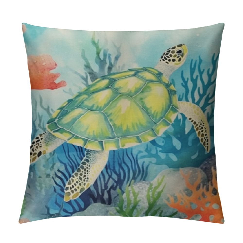 JEUXUS Outdoor Beach Throw Pillow Covers Blue Sea Turtle Seahorse ...