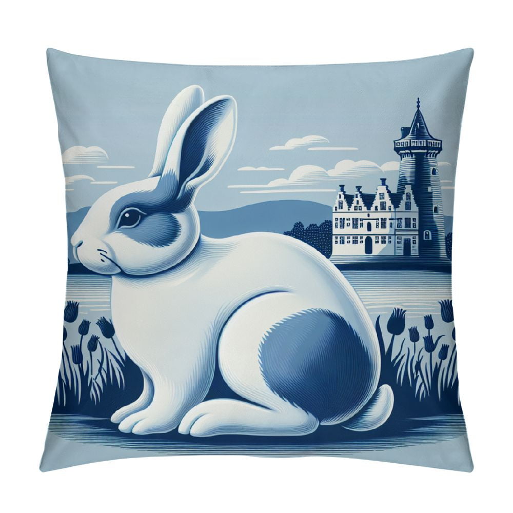 JEUXUS Outdoor Pillow Covers Rustic Blue Dutch Rabbit Pillow Case ...