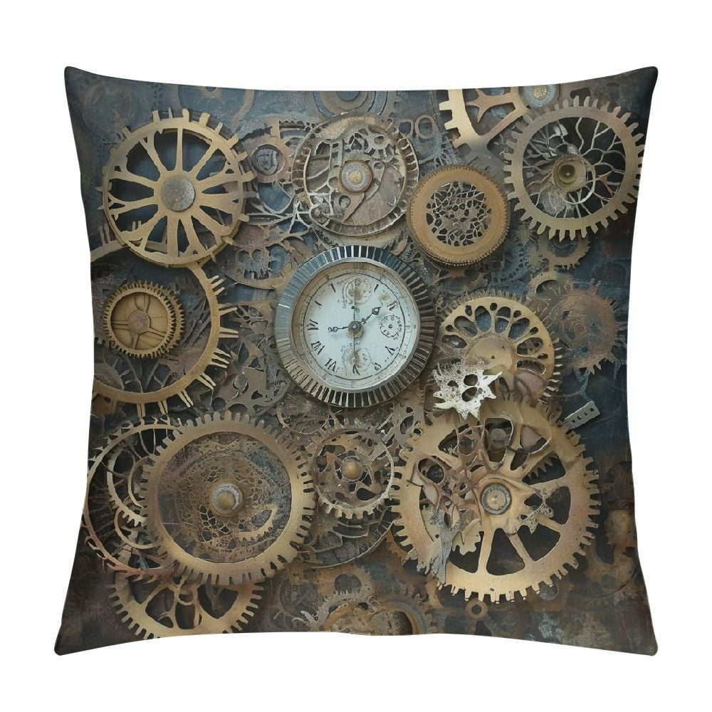 JEUXUS Outdoor Pillow Covers Steampunk, Rusty Steampunk Clock Retro ...