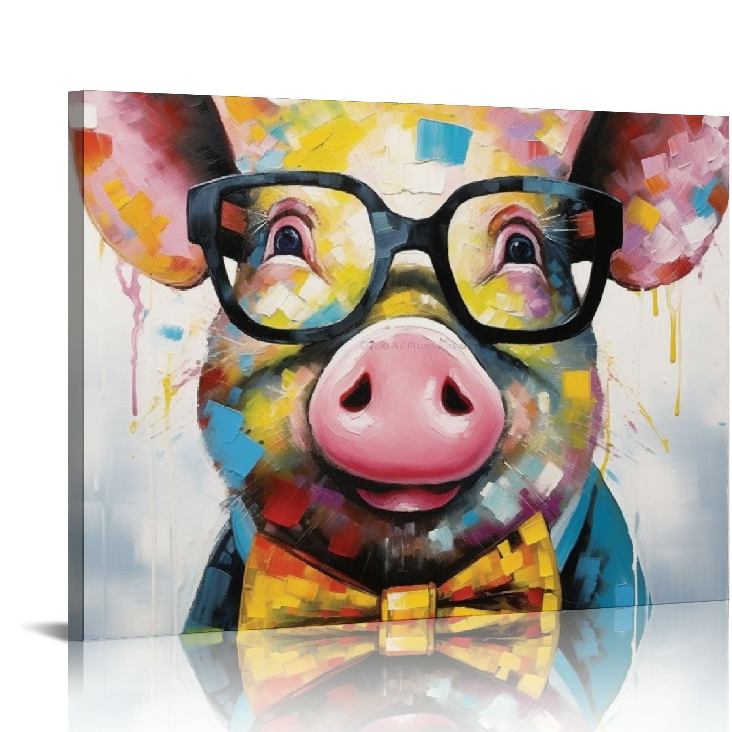 JEUXUS Painted Cute Pig with Glasses Canvas for Living Room Modern Art ...