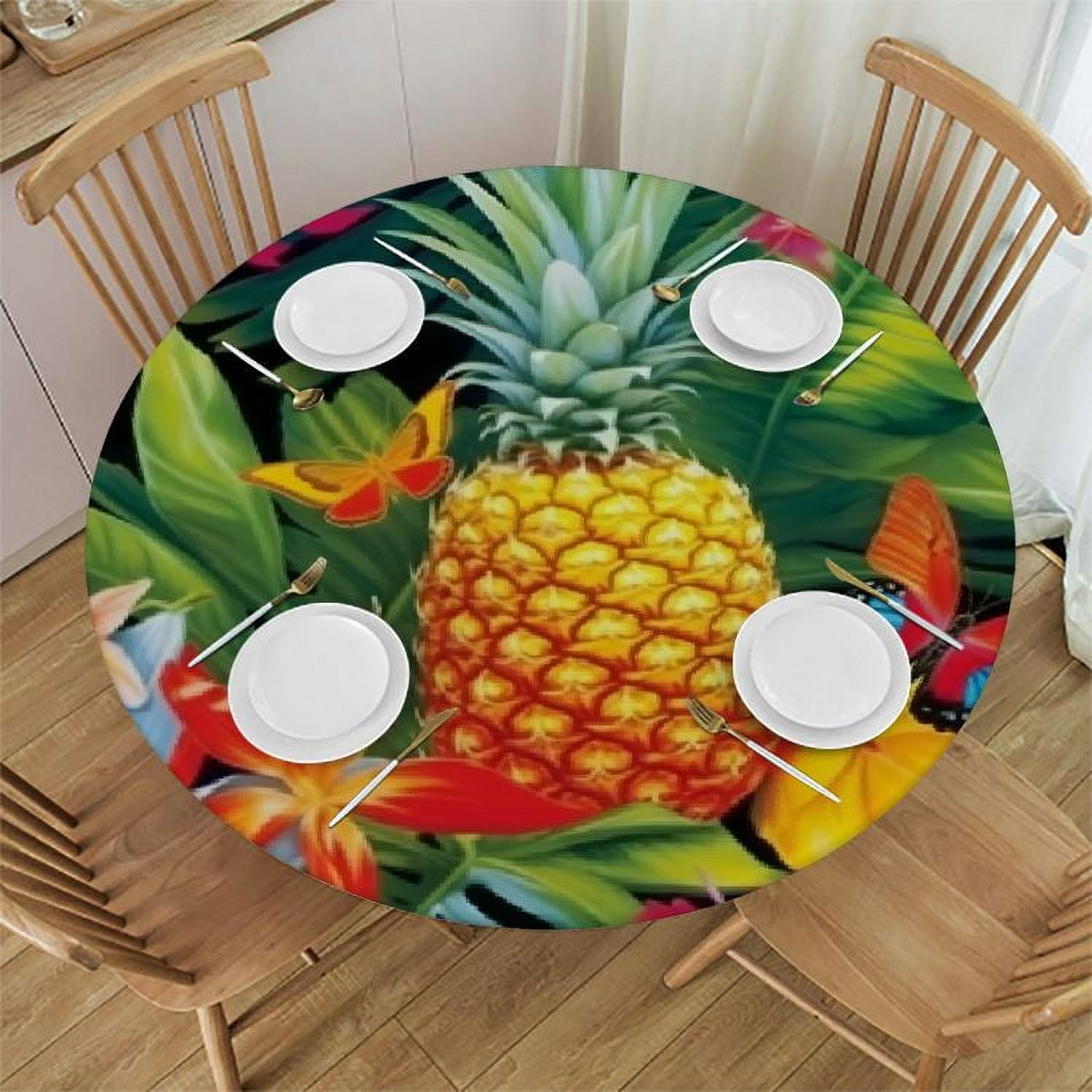 JEUXUS Palm Leaves Tablecloth Round Tropical Table Cloth Flowers ...