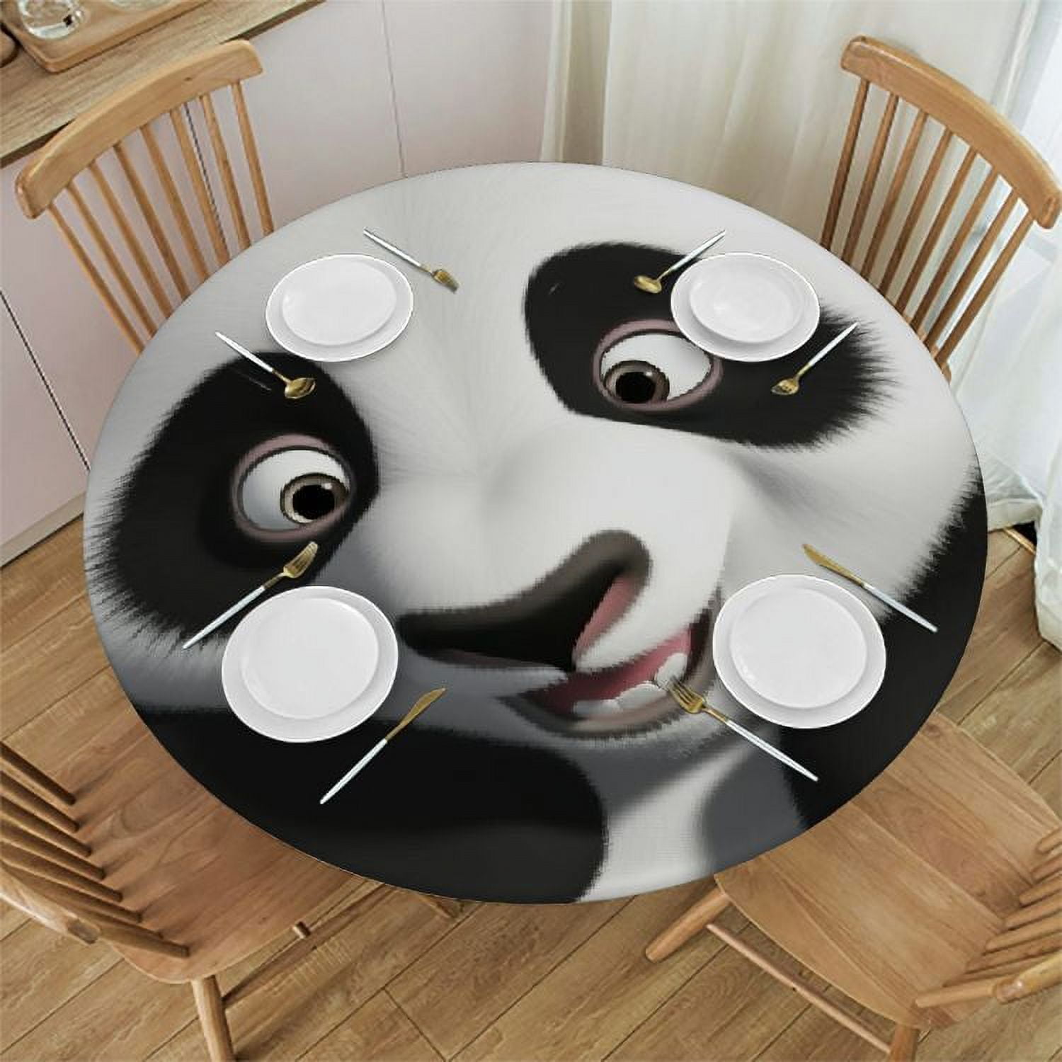 JEUXUS Panda Animal Printed Round Tablecloth Elastic Fitted Table Cover ...