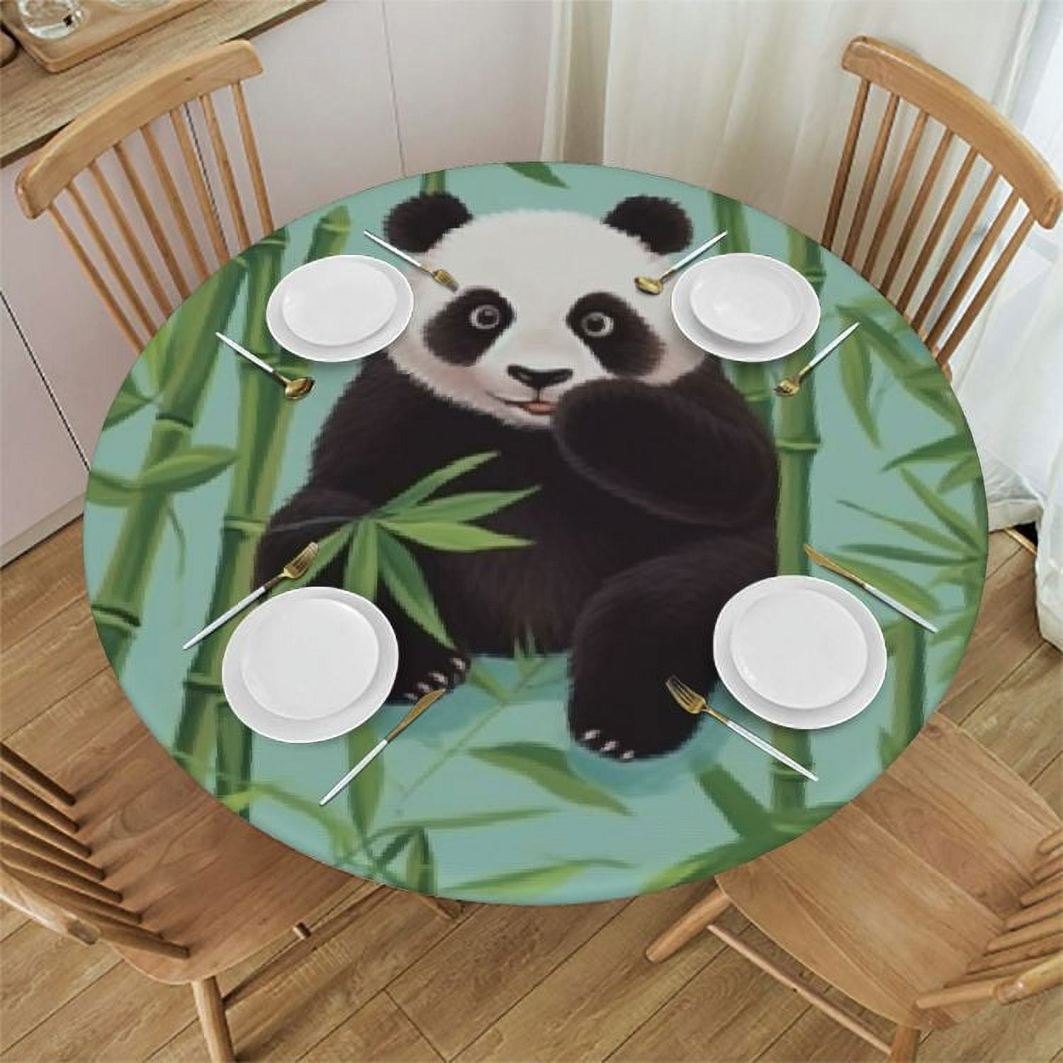 JEUXUS Panda Bamboo Fitted Round Tablecloth with Elastic Edge ...