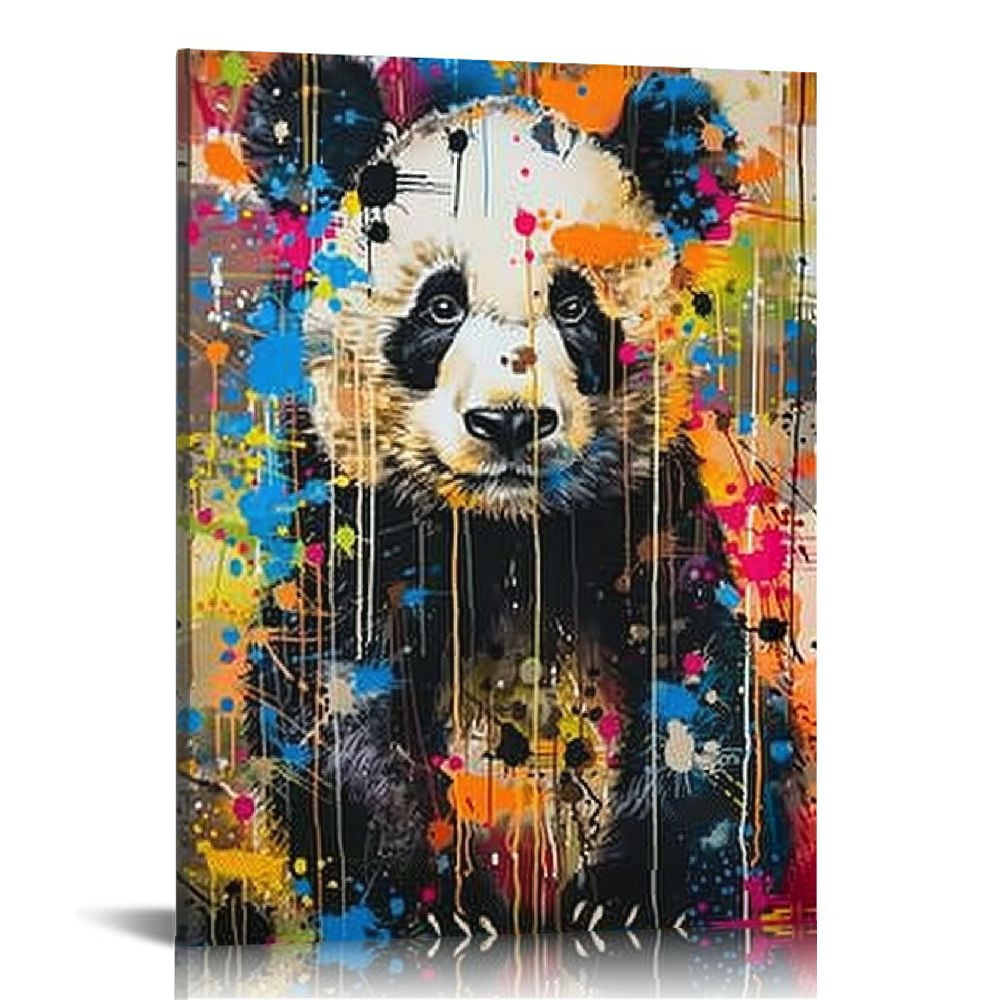 JEUXUS Panda Bear Graffiti Canvas Wall Art, Cute Panda Graffiti Print ...