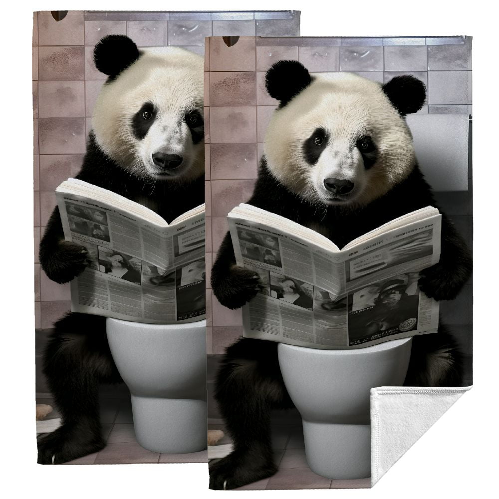 JEUXUS Panda Bear Hand Towel Two-Piece Set Ultrafine Fiber 27.5*16 Inch ...
