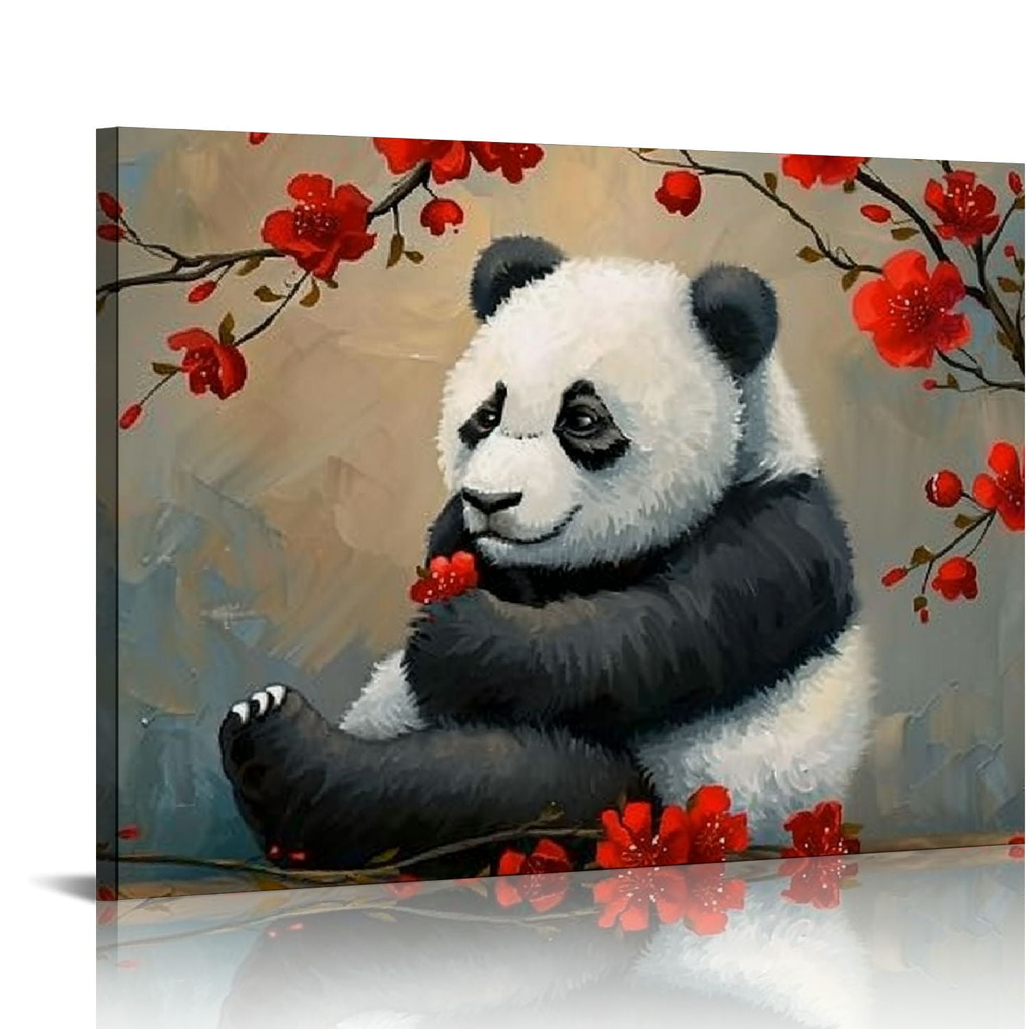 JEUXUS Panda Bear Wall Art Large Panda Picture Prints with Flower Cute ...