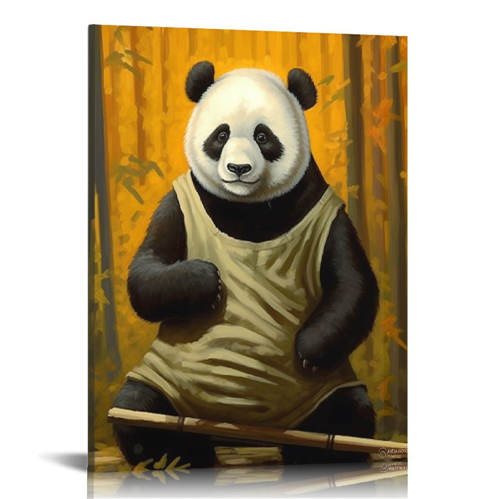 JEUXUS Panda Wall Art Canvas Print Cartoon Panda Picture With Black ...