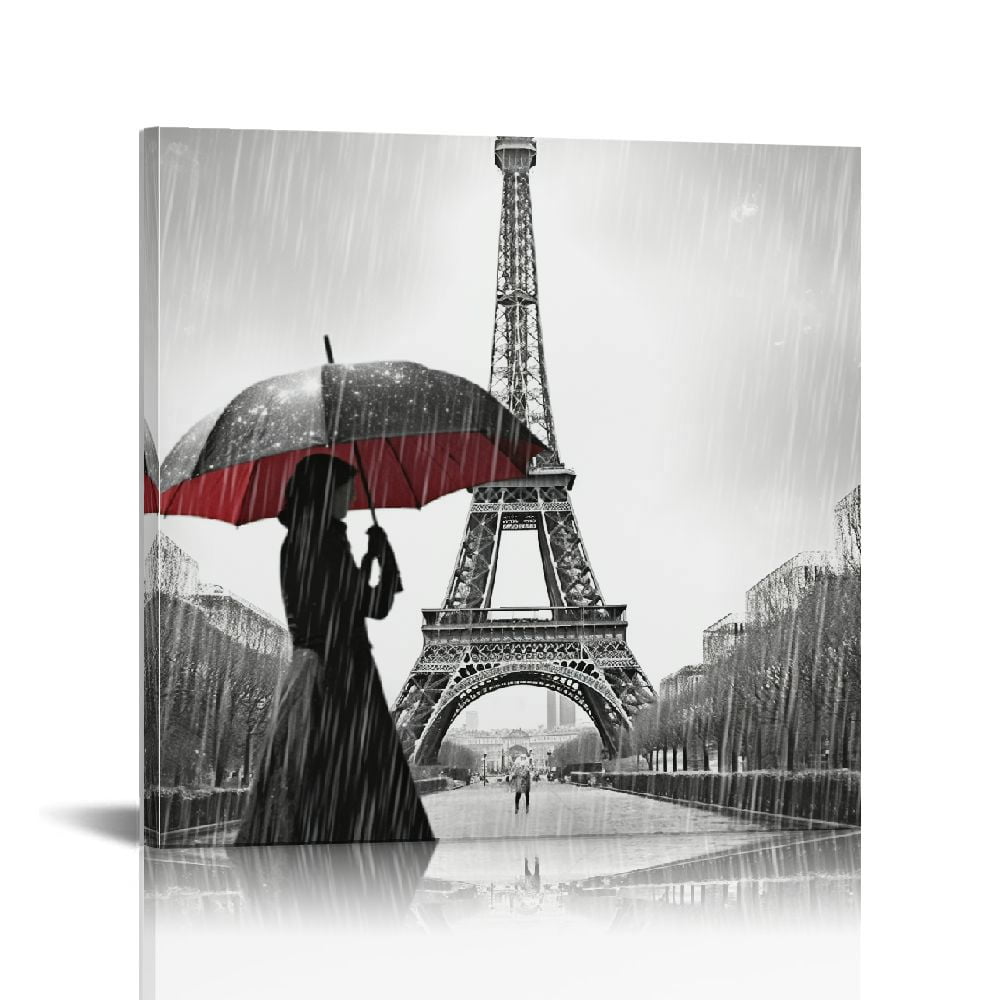 JEUXUS Paris Decor Canvas Wall Art Paris Eiffel Tower Red Umbrella Wall ...