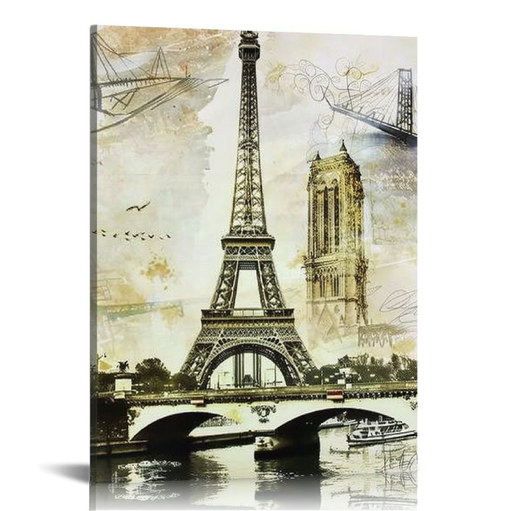 JEUXUS Paris Wall Art Eiffel Tower Canvas Wall Art Paintings Prints ...