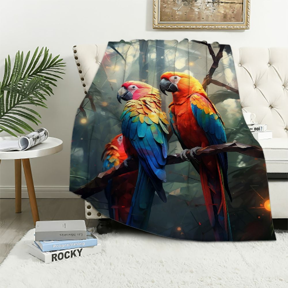 JEUXUS Parrot Blanket All Season,Tropical Plant Birds Throw Blanket for ...