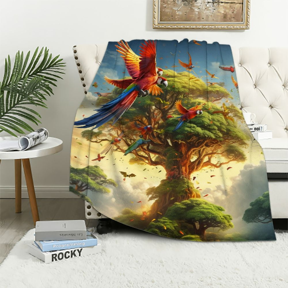 JEUXUS Parrot Blanket All Season,Tropical Plant Birds Throw Blanket for ...