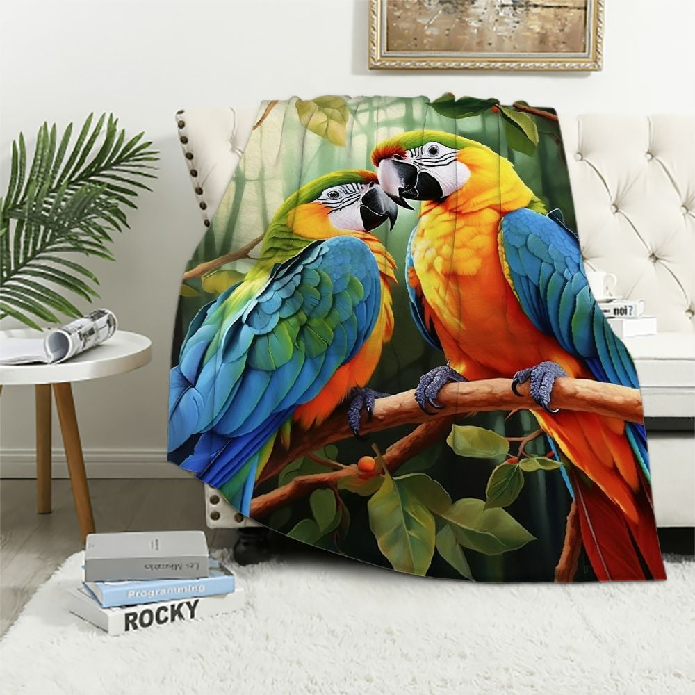 JEUXUS Parrot Blanket Leaves Birds Macaws Blanket Soft Fuzzy Plush ...