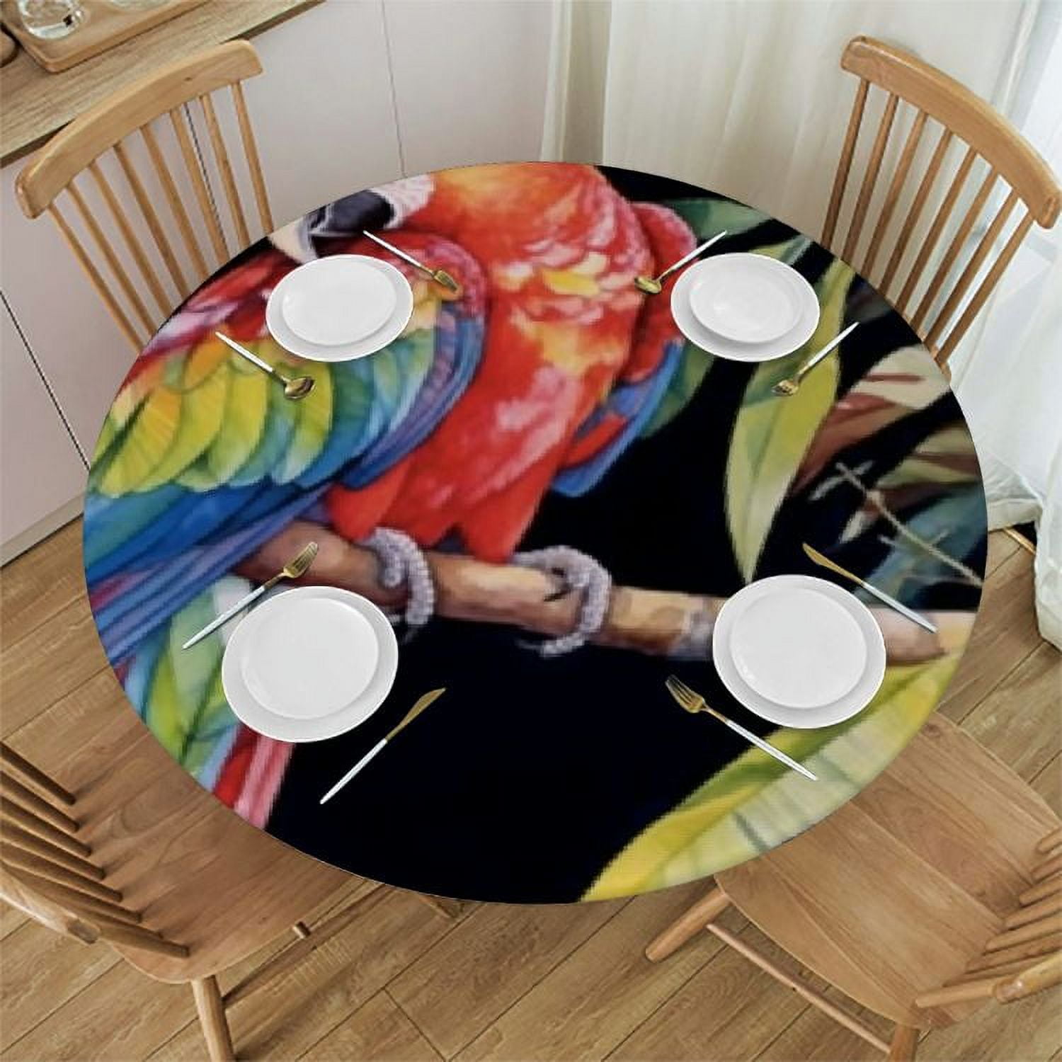 JEUXUS Parrot Tablecloths 60" Diameter Round Tablecloth Macaw Bird ...