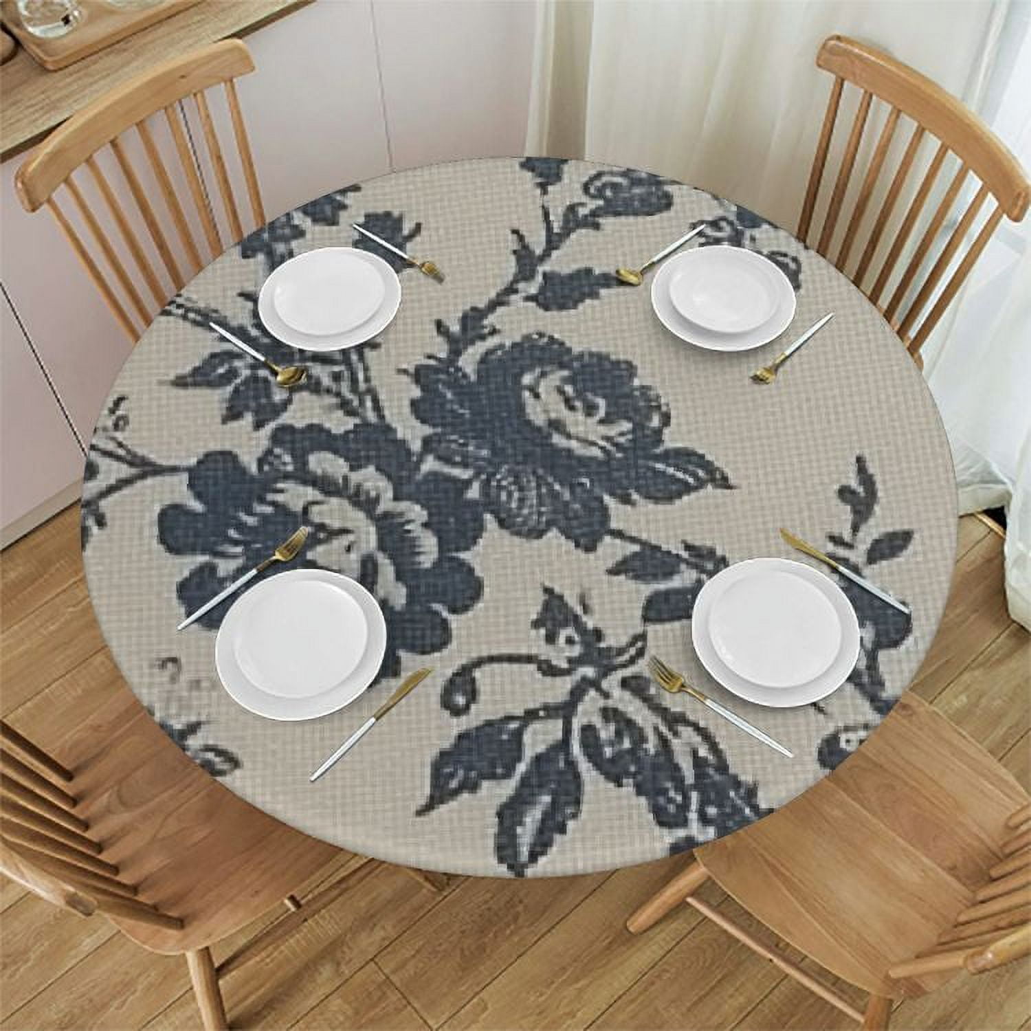 JEUXUS Pastoral Round Table cover, Vintage Linen Fabric Washable Table ...