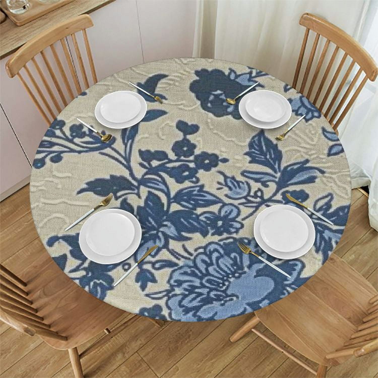 JEUXUS Pastoral Round Tablecloth, Vintage Linen Fabric Washable Table ...