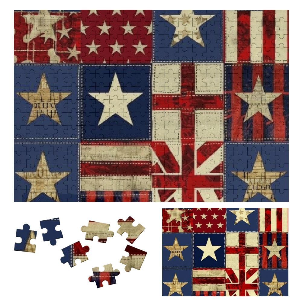 JEUXUS Patchwork Stars Stripes Wood Puzzle Challenging Difficult ...