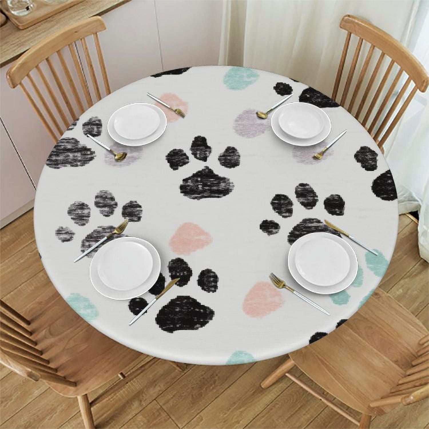 JEUXUS Paw Print Round Tablecloth for Indoor and Outdoor, Waterproof ...