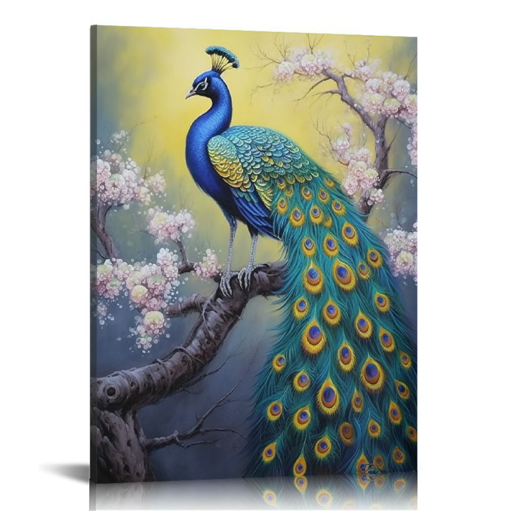 JEUXUS Peacock Canvas Wall Art Peacock Picture Wall Decor Purple ...