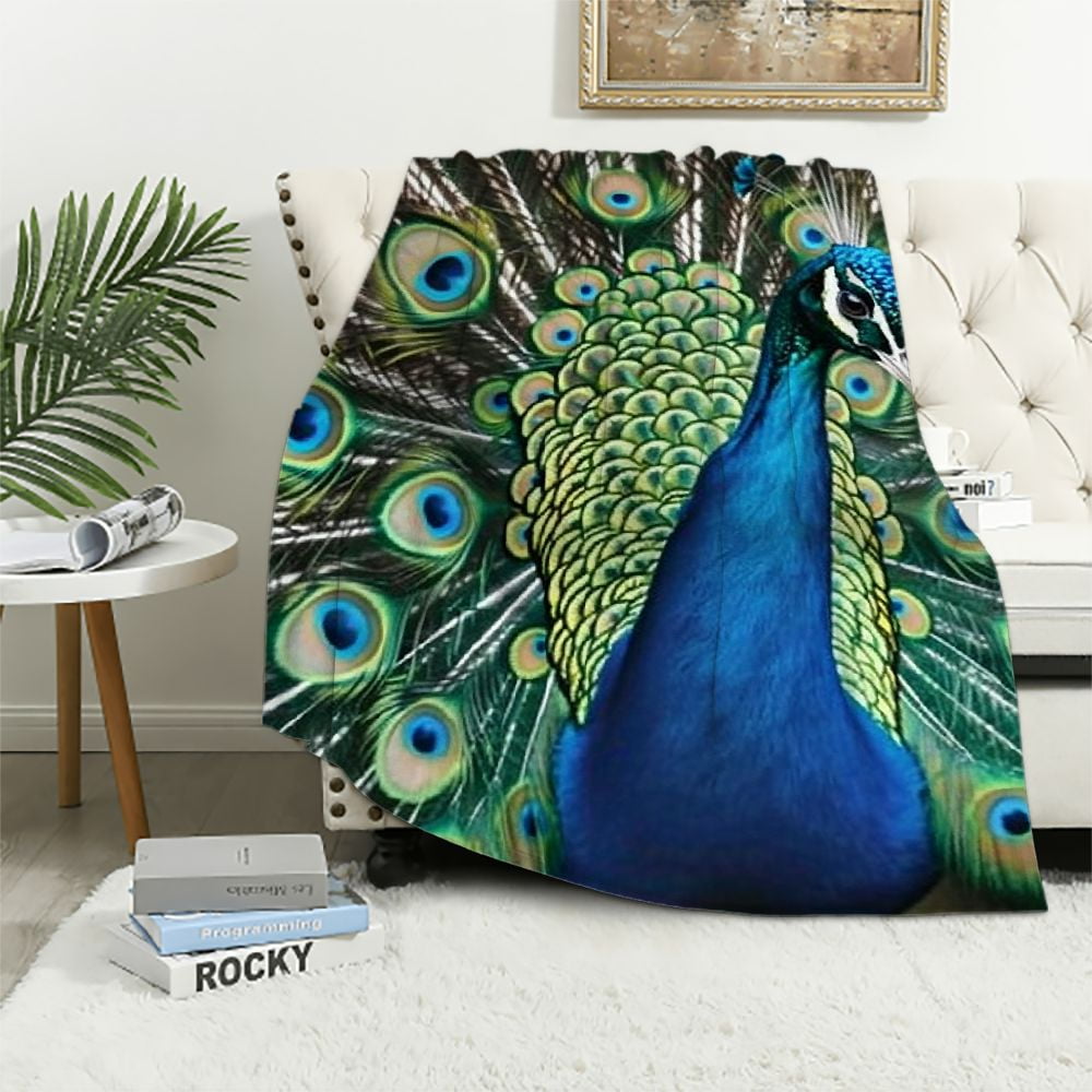 JEUXUS Peacock Comforter Chic Luxury 3D Bird Print Cover Throw Blanket ...