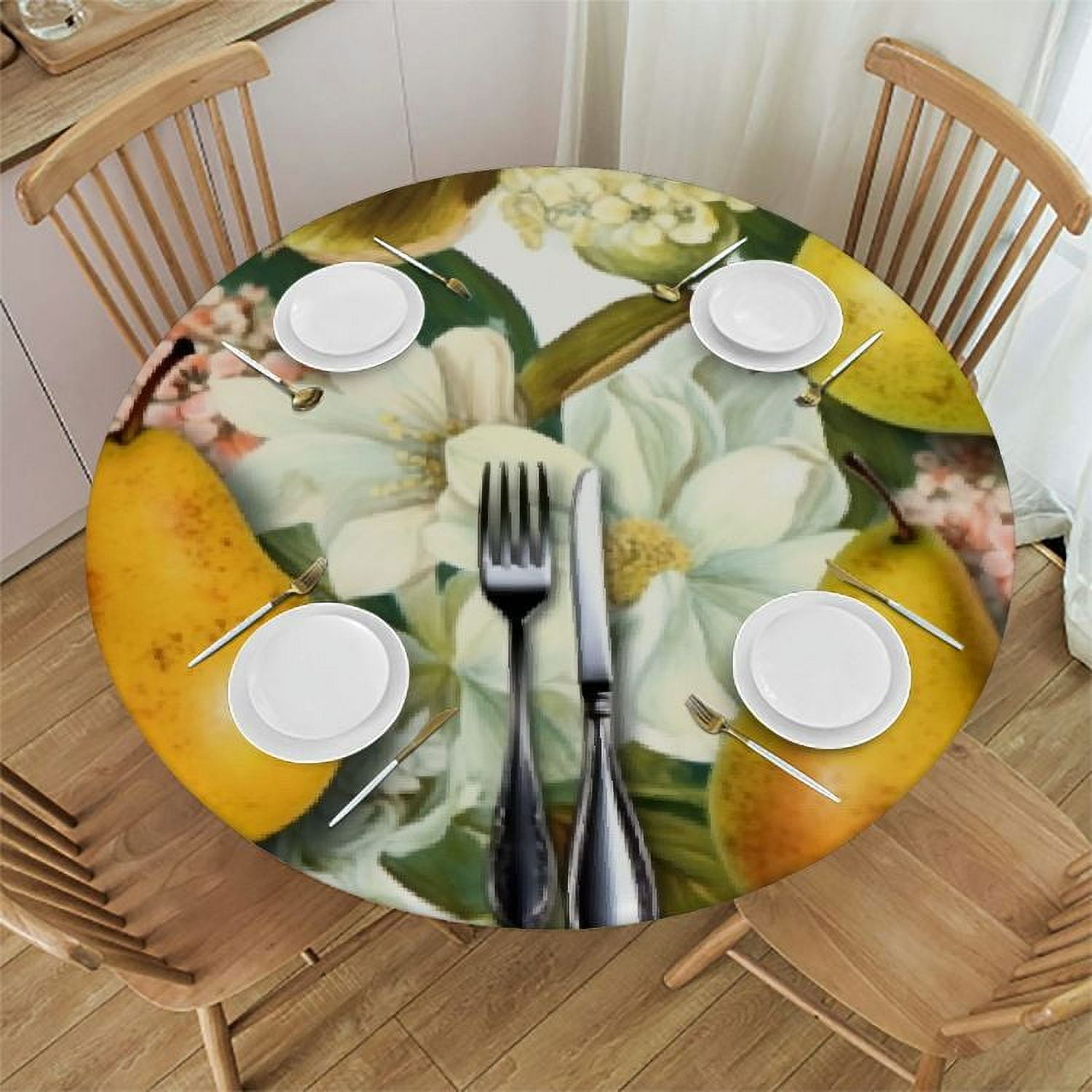 JEUXUS Pear Blossom Tablecloths Fruits Flowers Pear Floral Round Fitted ...