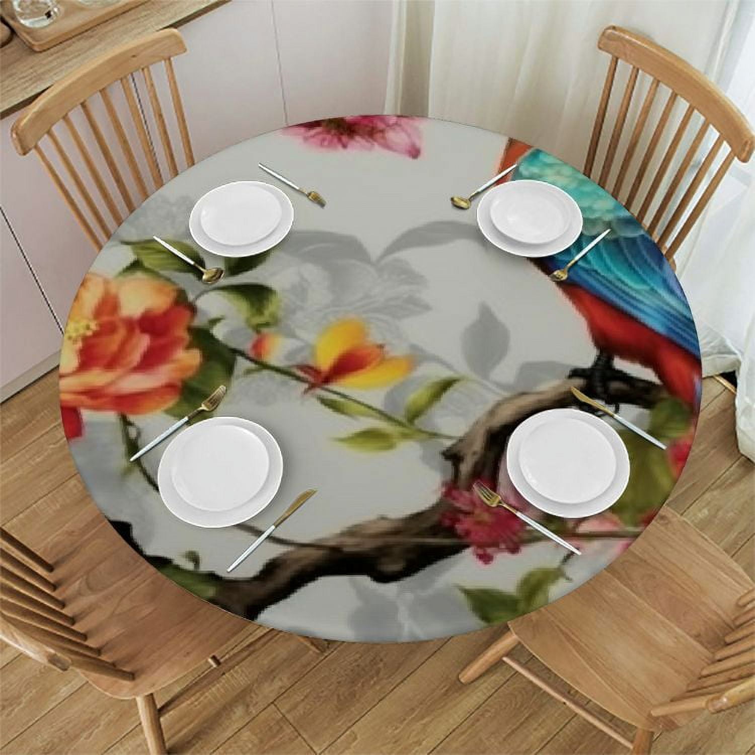 JEUXUS Peony Rose and Hummingbirds Tablecloth Round Table Cover, White ...