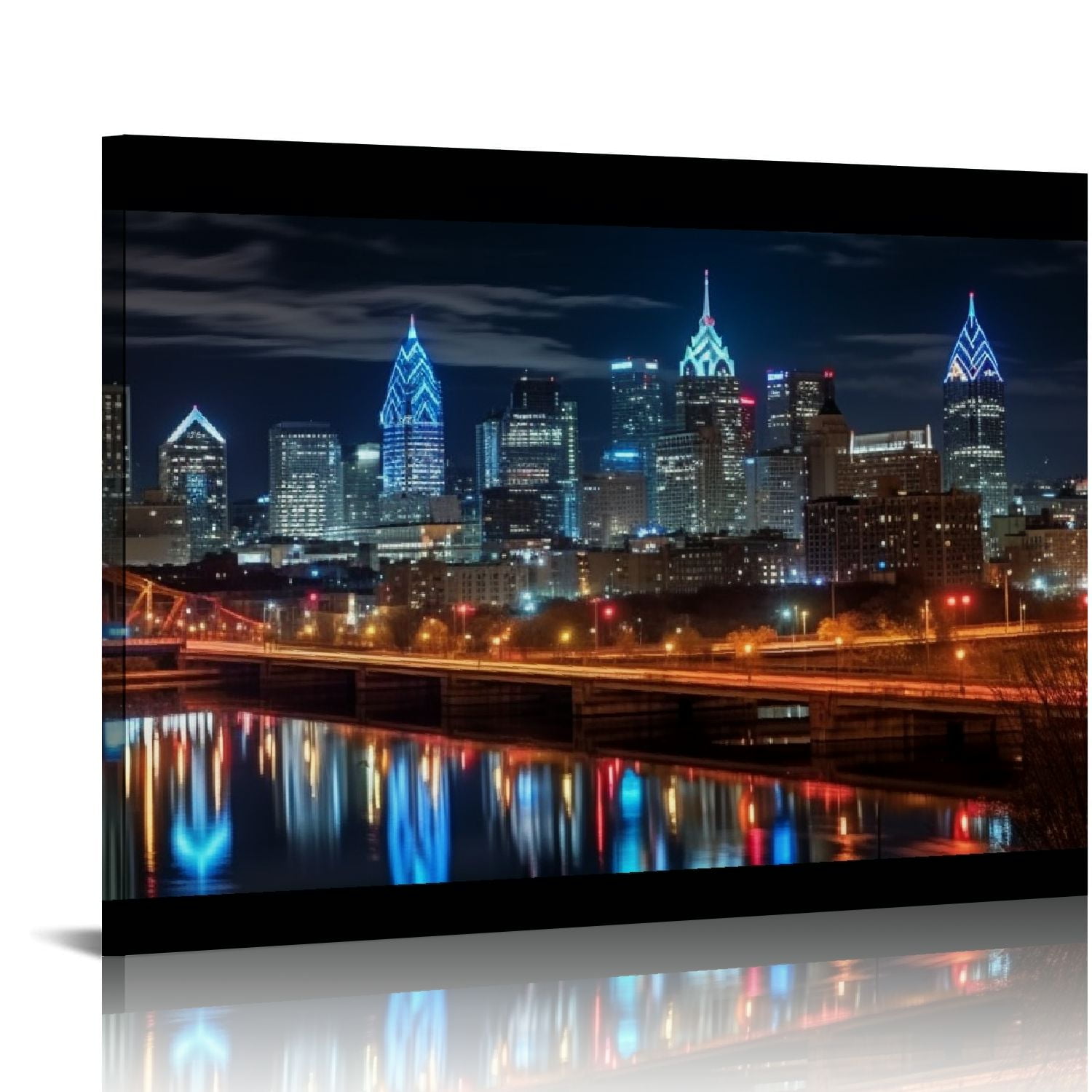 JEUXUS Philadelphia Skyline Wall Art Cityscape Living Room Wall Decor ...