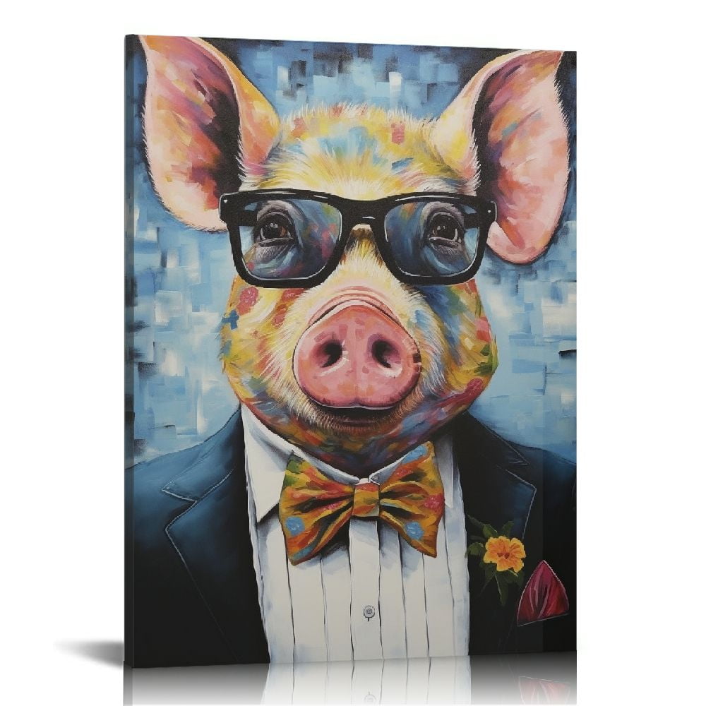 JEUXUS--Pig Canvas Wall Art Smart Pig with Starry Night Glasses Picture ...