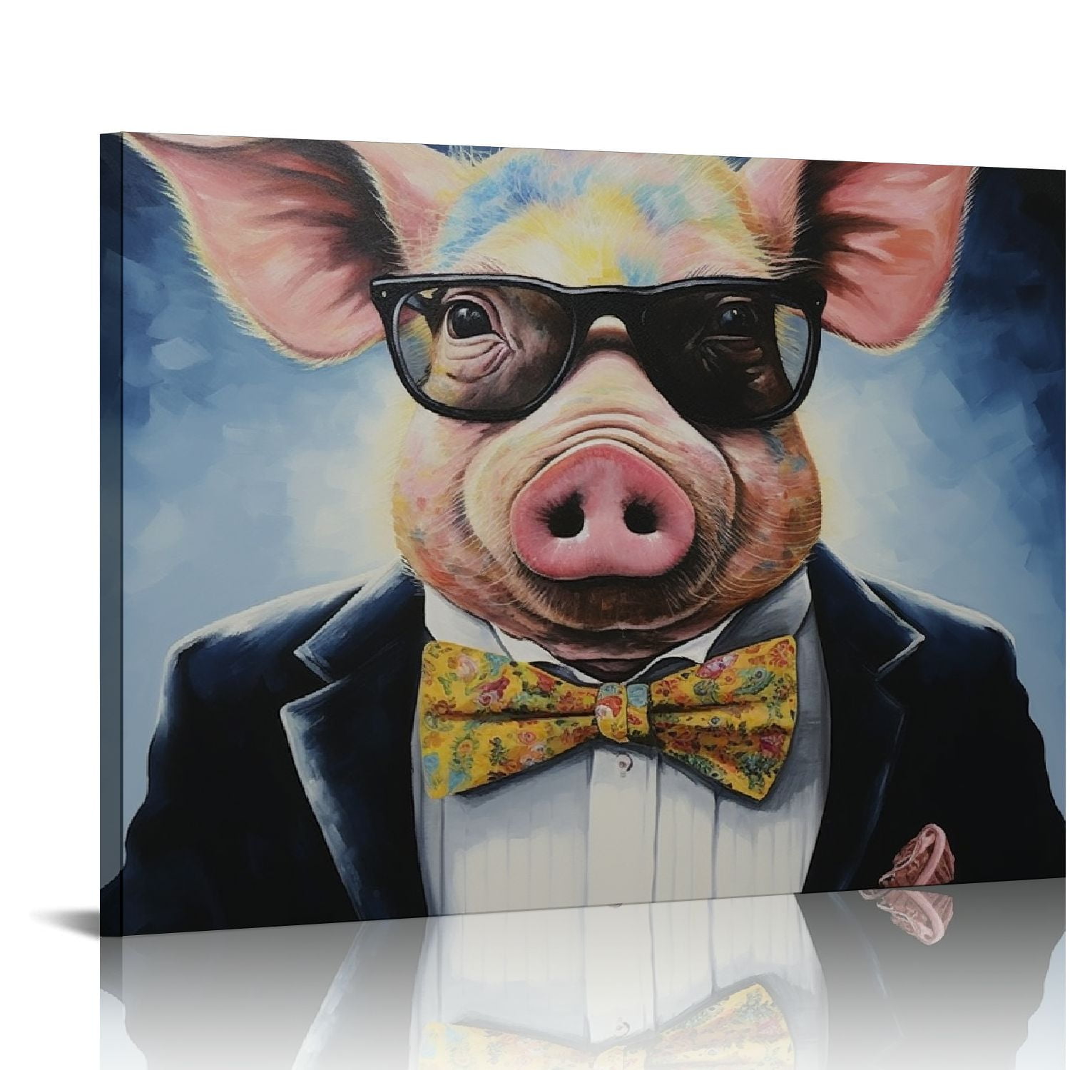 JEUXUS --Pig Canvas Wall Art Smart Pig with Starry Night Glasses ...