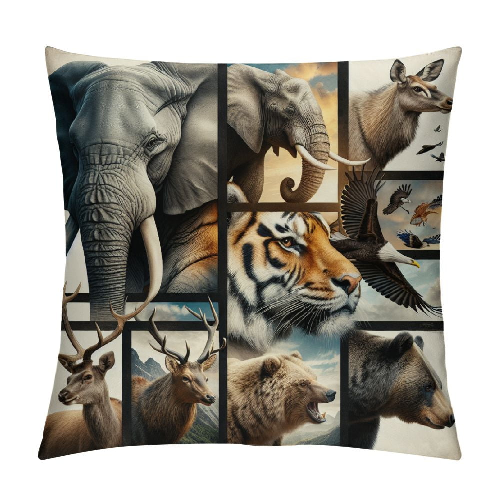 JEUXUS Pillow Case Wild Animal Super Soft Cozy Elephant Tiger Deer Wolf ...
